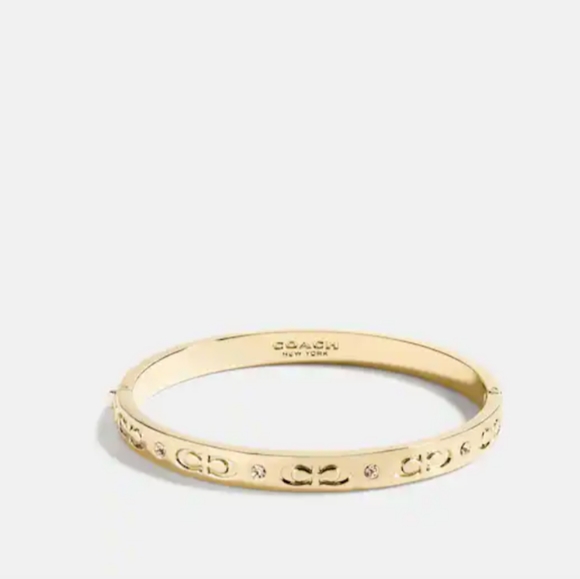 Coach | Jewelry | Coach Kissing C Hinged Bangle Bracelet Gold | Poshmark